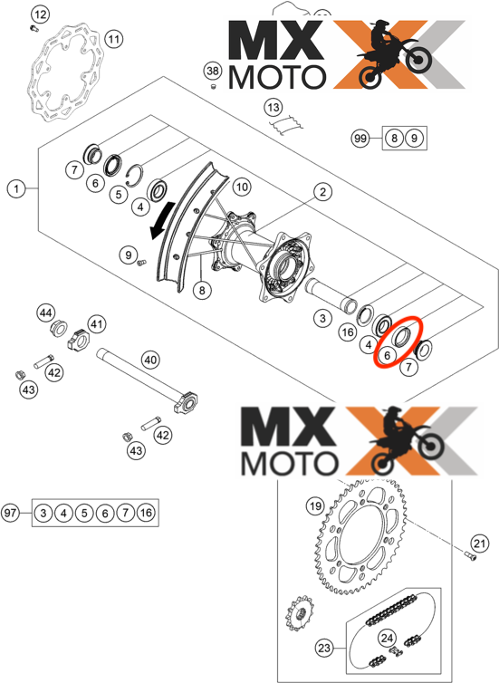 Retentor do Rolamento de Roda Traseira Original KTM 94 A 23 / HUSQVARN ...